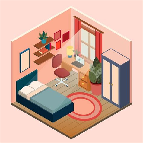 Couleur Rétro De Vecteur De Style Isométrique Chambre à Coucher Vecteur Premium