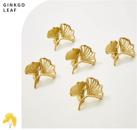 Ginkgo Leaf Brass Knob Furniture Drawer Handle Gold Closet Door Pull