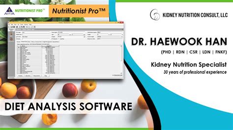 Dr Haewook Han Nutritionist Pro™ Diet Analysis Program User
