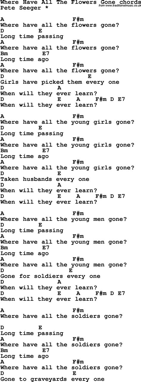 Song Lyrics With Guitar Chords For Where Have All The Flowers Gone