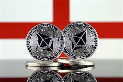 Physical Version Of Ethereum Eth And England Flag Conceptual Image For Investors In