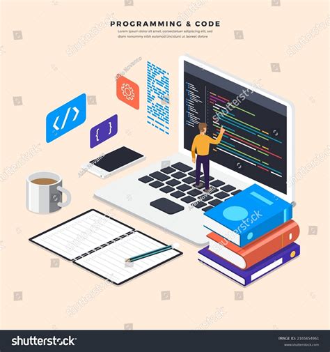 Isometric Design Concept Programmer Coding Stock Vector Royalty Free