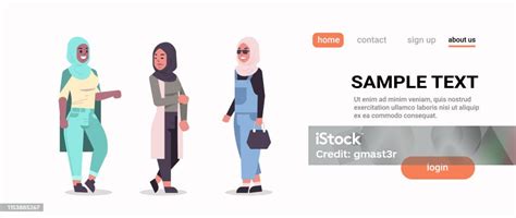 아랍어 여자 히 잡에 대 한 논의 아랍 여자 머리 스카프 전통적인 옷을 입고 함께 통신 개념 전체 길이 수평 복사 공간 플랫 개념에 대한 스톡 벡터 아트 및 기타 이미지