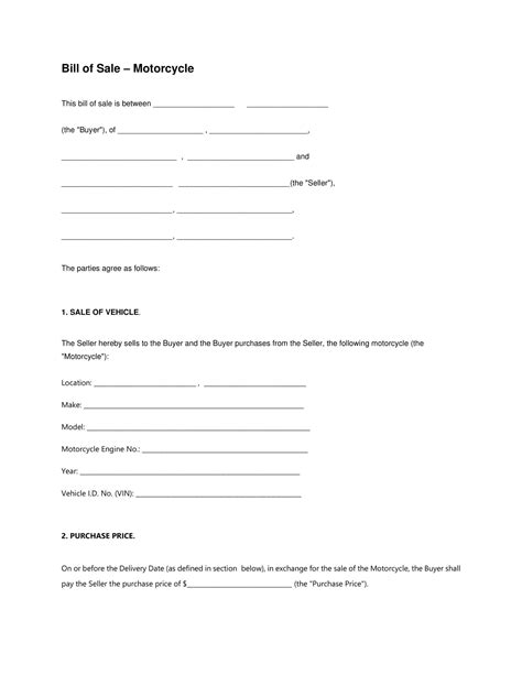 Free Printable Motorcycle Bill Of Sale Templates Pdf Word