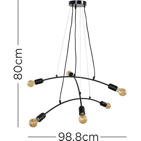 Industrial 6 Way Matt Black Suspended Cross Over Ceiling Pendant Light Fitting