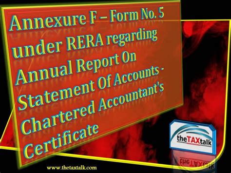 Annexure F Form No 5 Under Rera Regarding Annual Report On
