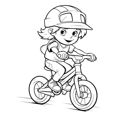 Ilustración De Un Niño Montando Una Bicicleta O Un Libro Para Colorear