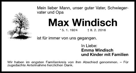 Traueranzeigen Von Max Windisch Trauernnde