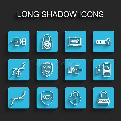 Set Line Bezier Curve Shield And Eye Digital Door Lock With Wireless Castle In The Shape Of