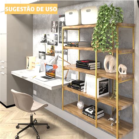 Par De Suportes Estilo Industrial Duplo G Dourado De Teto E Parede Para Prateleiras De 30cm