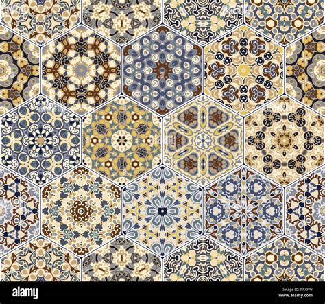 Set Of Hexagonal Patterned Tiles Eastern Color Pattern For The Design Of Fabric T Wrapping