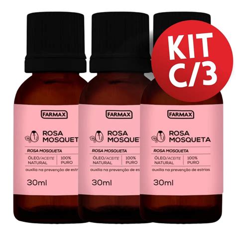 Kit 3 Óleo De Rosa Mosqueta 30ml 100 Puro Hidratante Clareador E