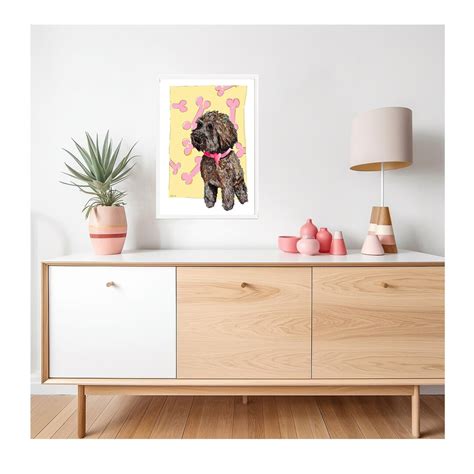 Cockapoo Portrait Print With Pink Collar And Heart And Bone Chews On A Pink Background Etsy