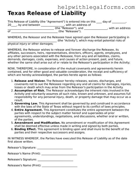 Make Your Texas Release Of Liability With Our Free Template