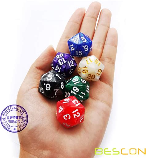 Bescon D20 Spindown Dice 22mm Assorted Marble Colors 6pcs Set