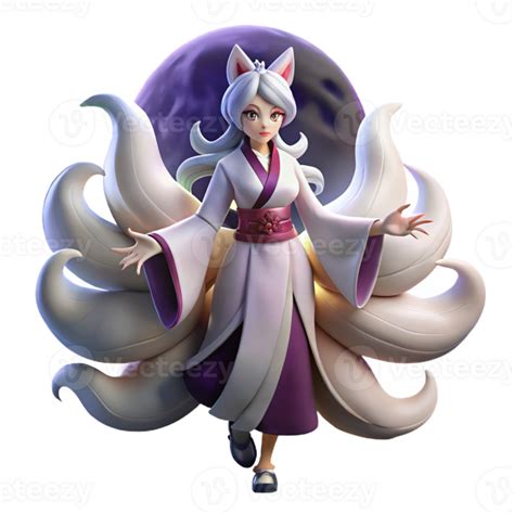 Stunning Minimalist A Mischievous Japanese Kitsune With Nine Flowing