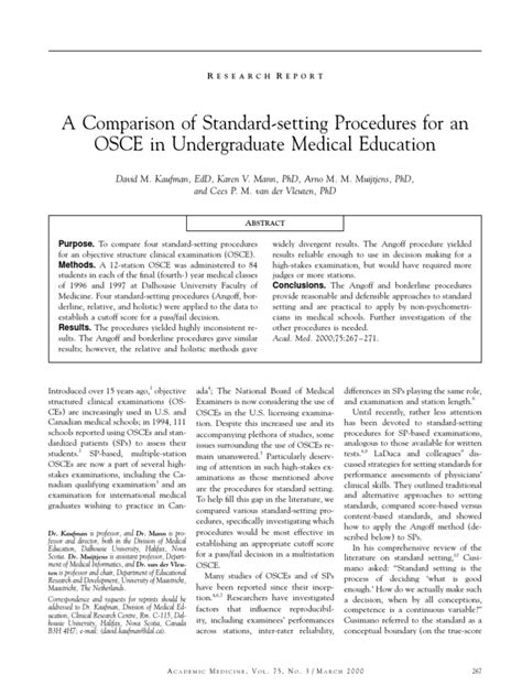 A Comparison Of Standard Setting Procedures For An Osce In