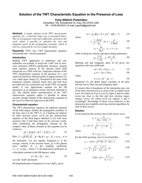 Pdf Solution Of The Twt Characteristic Equation In The Presence Of Loss
