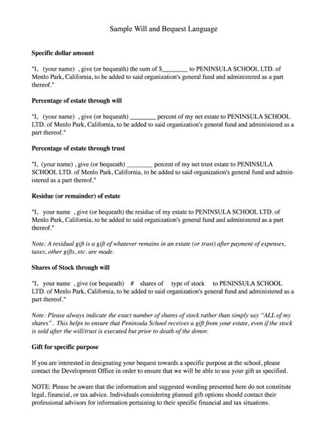 Fillable Online Sample Will And Bequest Language Fax Email Print Pdffiller
