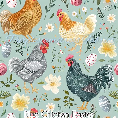 Blue Chicken Easter Purpleseamstress Fabric