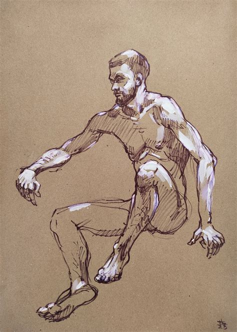 Nude Male Figure Original Sketch Drawing Nude Man Homoerotic Art Wall