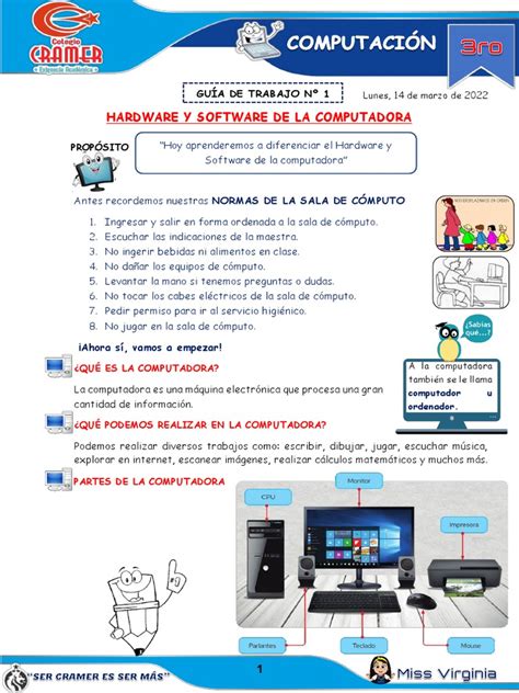 Guía De Trabajo 1 Hardware Y Software De La Computadora Tercer Grado Pdf