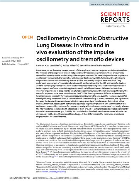 Pdf Oscillometry In Chronic Obstructive Lung Disease In Vitro And In