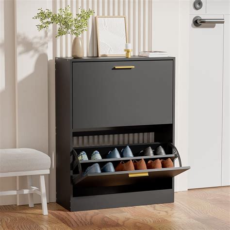 Shoe Cabinet Storage For Entryway Slim Black Hidden Shoe Organizer