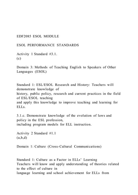 Edf2085 Esol Module Esol Performance Standards Activit Docx