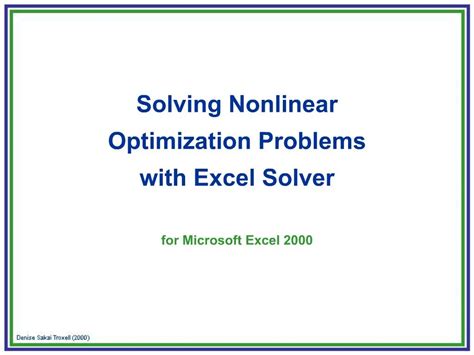 Ppt Solving Nonlinear Optimization Problems With Excel Solver For Microsoft Excel 2000