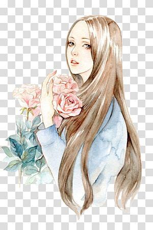 Drawing Flower Girl Illustration Holding A Flower Girl Woman Holding