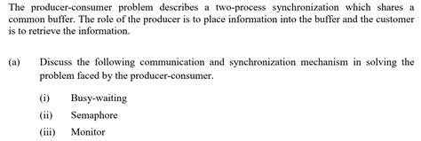 solved the producer consumer problem describes a two process