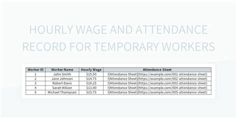 Hourly Wage And Attendance Record For Temporary Workers Excel Template