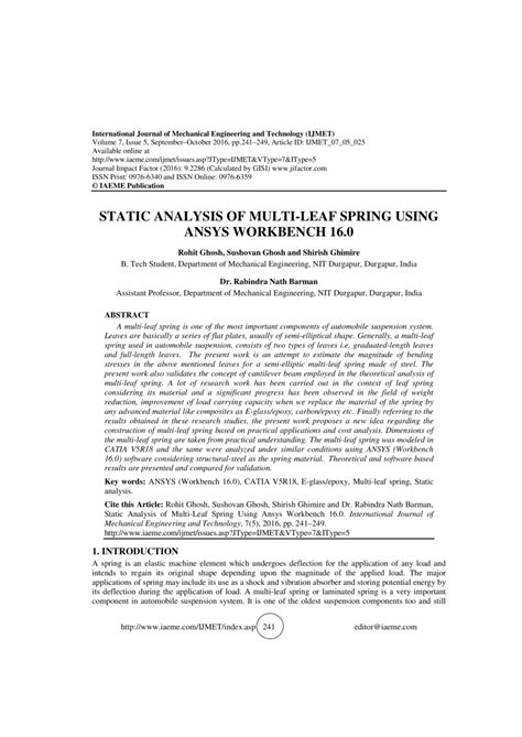 Pdf Static Analysis Of Multi Leaf Spring Using Ansys Workbench 160