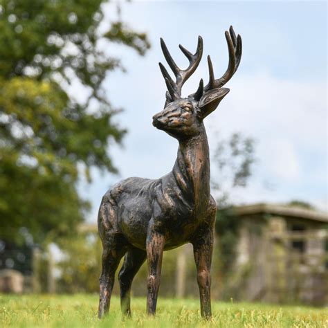 Brushed Bronze Tranquil Glen Lying Stag Sculpture Black Country