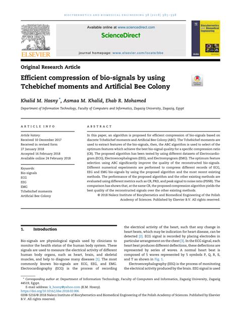 Pdf Efficient Compression Of Bio Signals By Using Tchebichef Moments