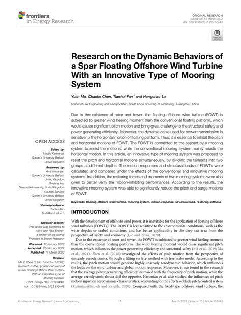 Pdf Research On The Dynamic Behaviors Of A Spar Floating Offshore