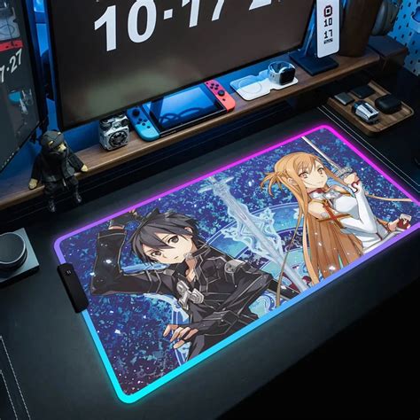 Sword Art Online Anime Yuuki Asuna Kirigaya Kazuto Rgb Mouse Pad Sale