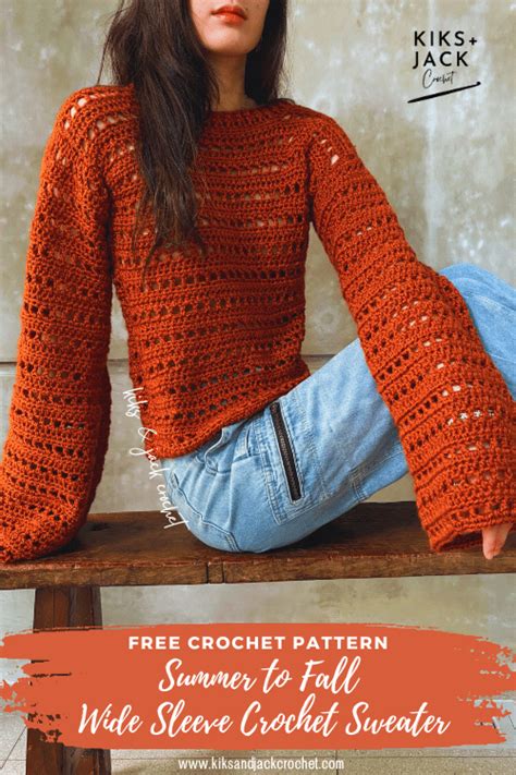 Summer To Fall Wide Sleeve Crochet Sweater Free Pattern Kiks And Jack