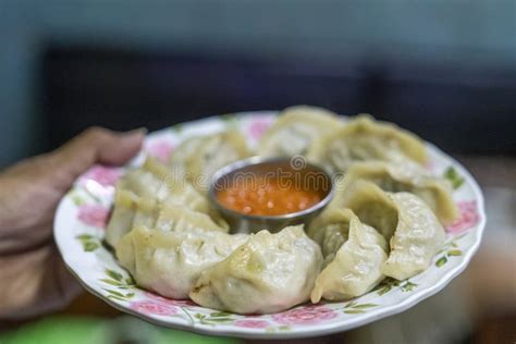 Momos Are A Type Of Steamed Filled Dumpling In Tibetan And Nepali Stock