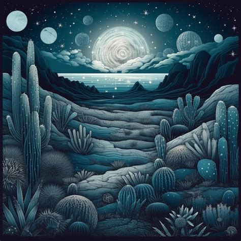 Premium Photo A Graphic Of A Desert Landscape With The Moon In The