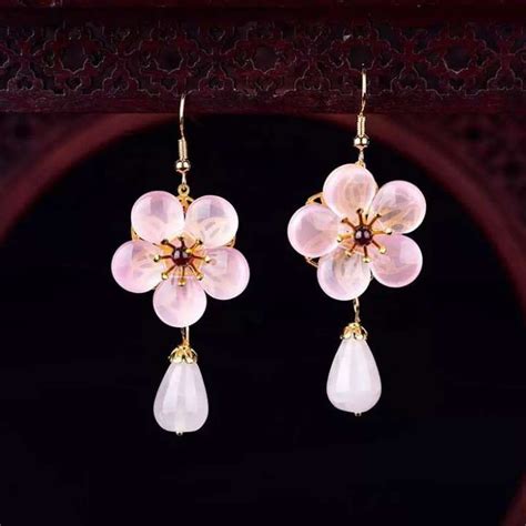 Traditional Chinese Pearl Earrings Colored Glaze Long Earrings In Pink