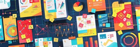 Dynamic Business Charts And Graphs On A Blue Wall With Sticky Notes And Decorations Perfect For