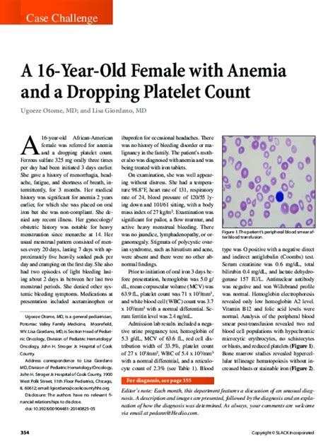 Pdf A 16 Year Old Female With Anemia And A Dropping Platelet Count