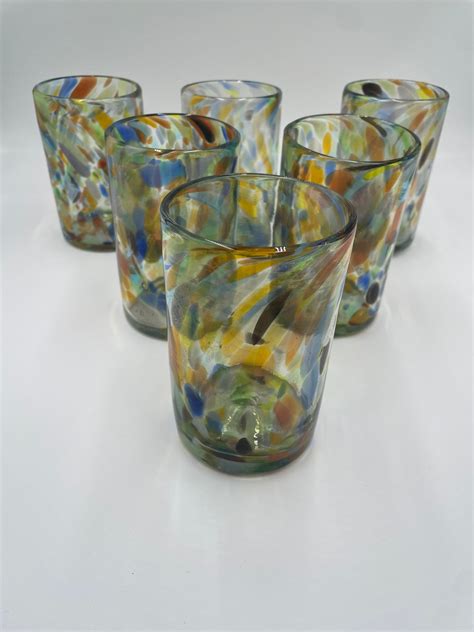 Hand Blown Mexican Glassware Spring Breeze Tumbler Glass Set Of 6 Etsy