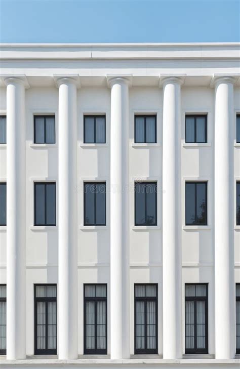 Modern New Classicism Building Facade With White Columns Black Framed