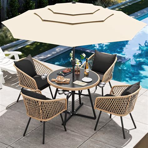 Yitahome Patio Dining Set For 4 With Umbrella 4 Person