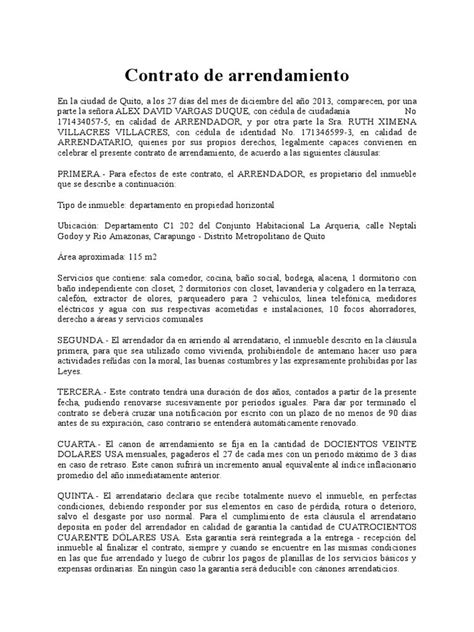 Modelo De Contrato De Arrendamiento Ecuador 2017 Financial Report