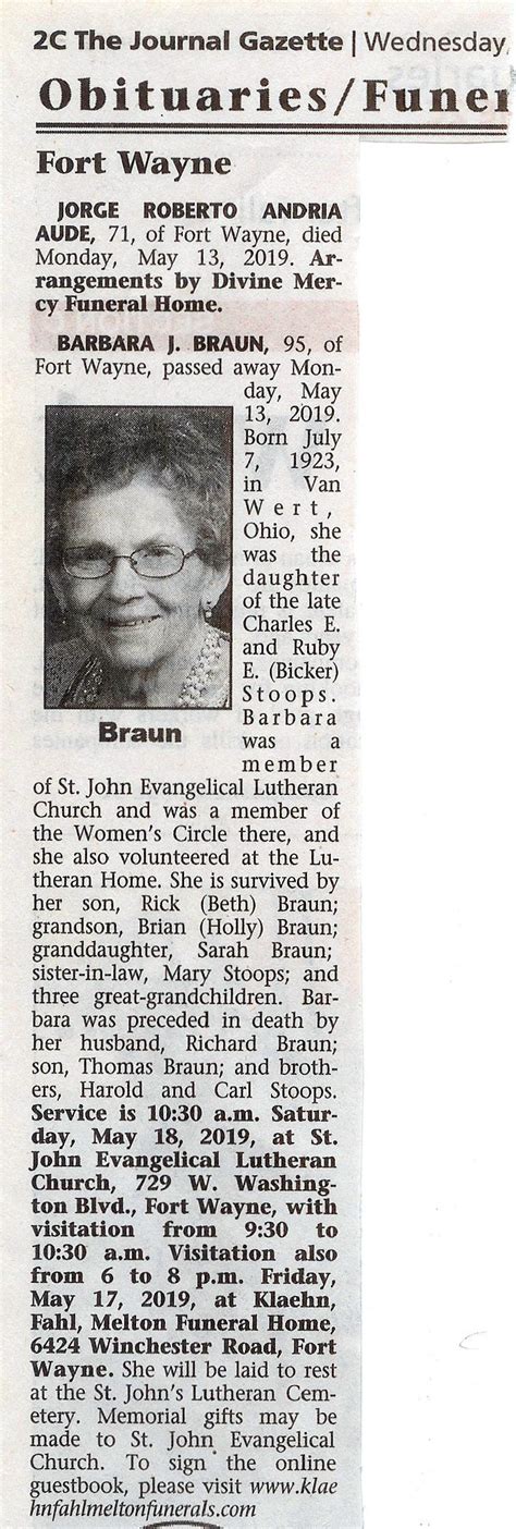 Barbara J Stoops Braun 1923 2019 Find A Grave Memorial