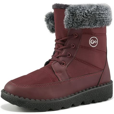 Ecetana Womens Lace Up Winter Boots Warm Faux Fur Lined Ladies Snow